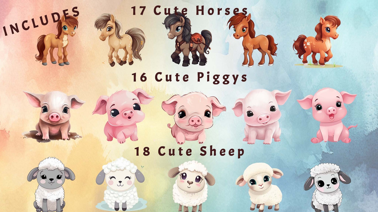 Cute Farm Animals Clipart, Farm Animals Digital Clipart, Farm Animals ...