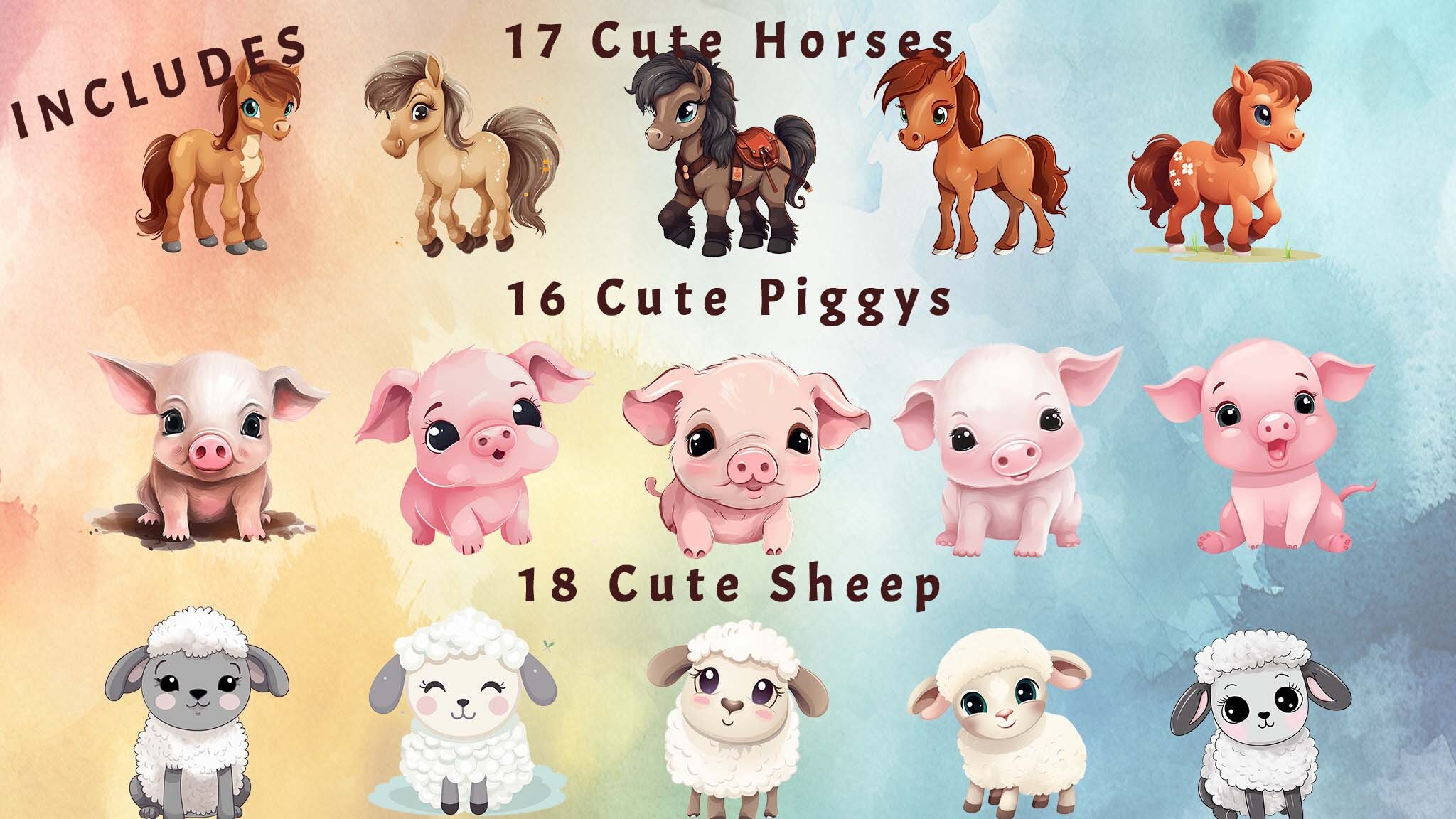 Cute Farm Animals Clipart, Farm Animals Digital Clipart, Farm Animals ...