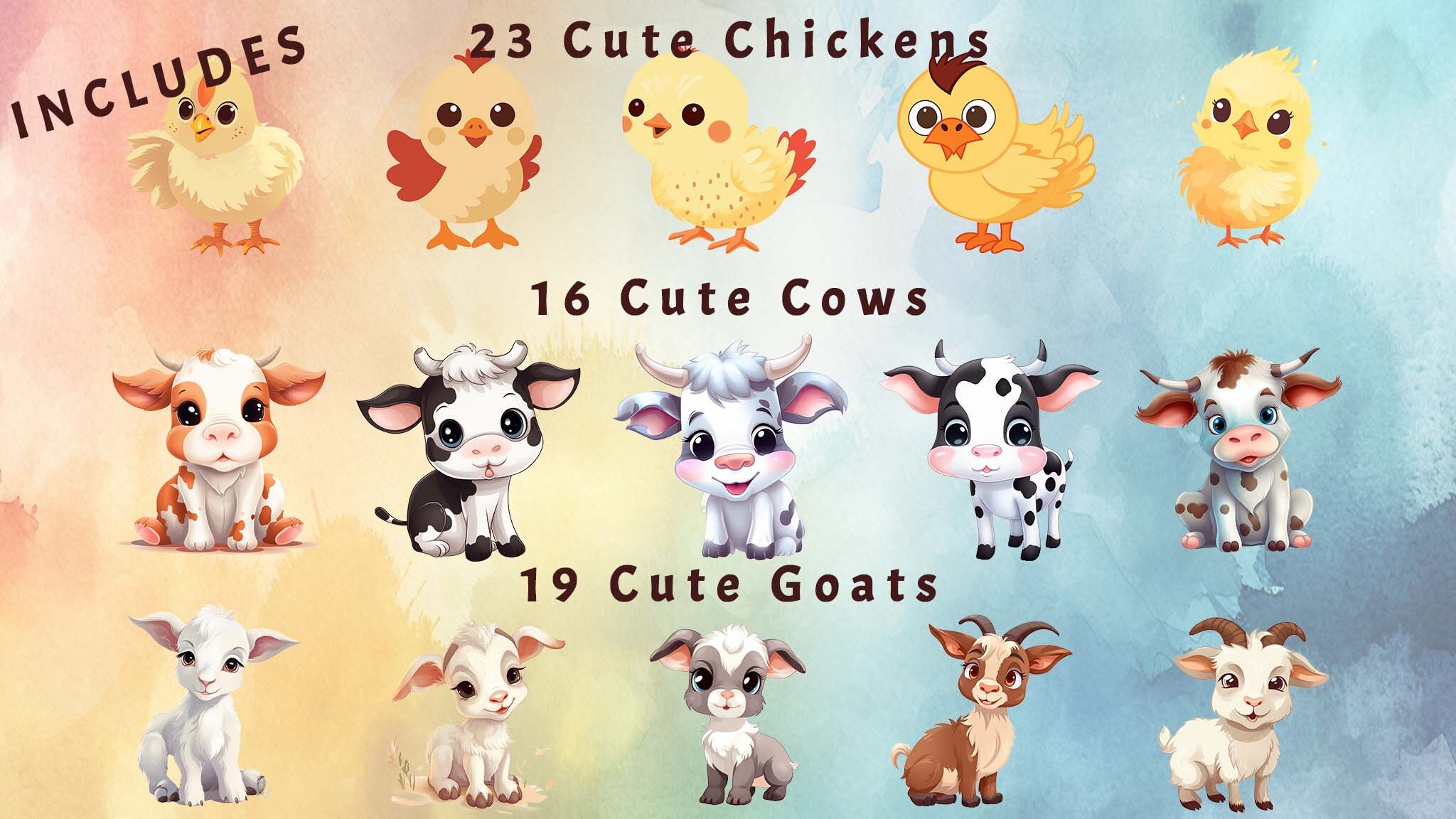 Cute Farm Animals Clipart, Farm Animals Digital Clipart, Farm Animals ...