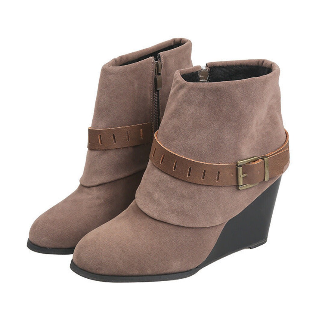 2022 Autumn Winter New Wedges High Heels Ankle Boots Retro Belt Buckle ...