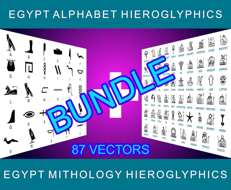 Egyptian Hieroglyphics and Gods + Hieroglyphics Alphabet Digital ...