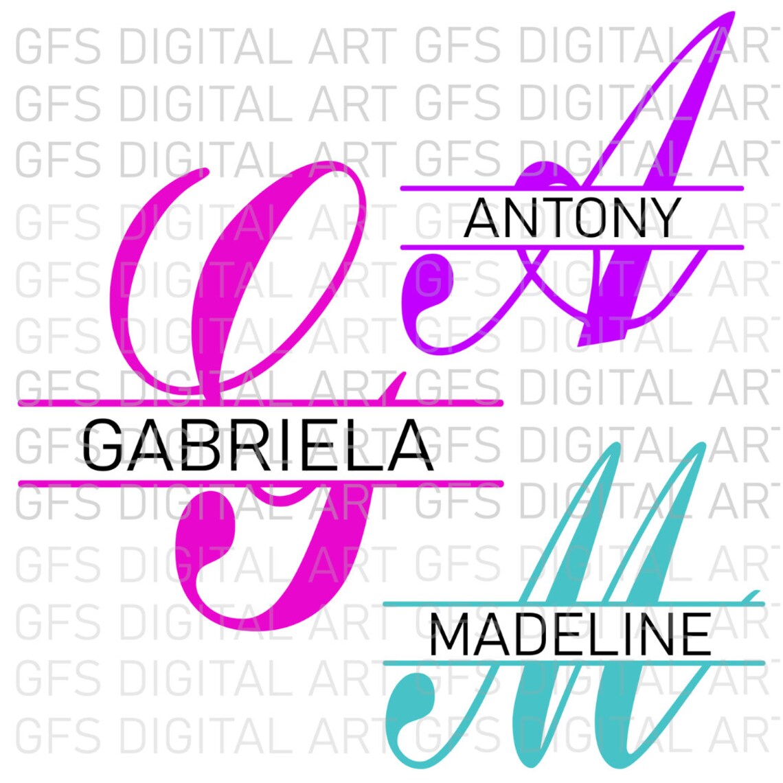 Split Monogram Alphabet SVG, EPS, PNG, Split Monogram Frame Alphabet ...