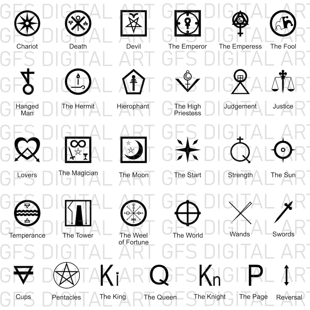 Arcana Tarot Symbols Swg Signs Eps Bundle 31 Drawings in 3 Formats Png ...