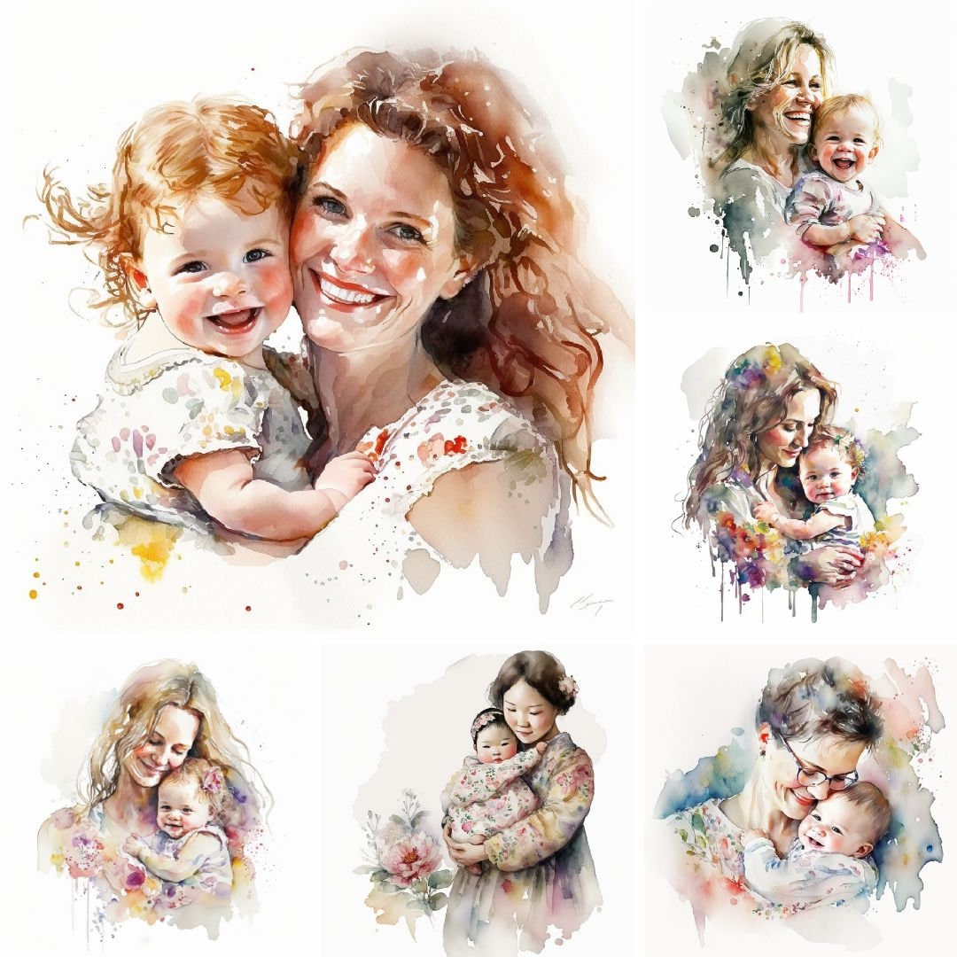 Mothers Day Clipart Mom's Day 20 PNG Bundle Pack Watercolor Mum and ...