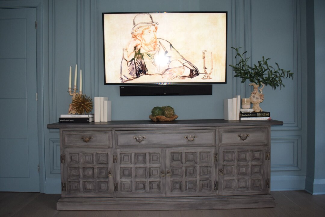 Neutral Taupe Younger Spanish Toledo Restoration Style Large Sideboard ...