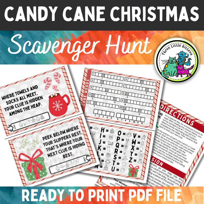 Candy Cane Scavenger Hunt for Kids, Indoor Printable Game, Family Fun ...