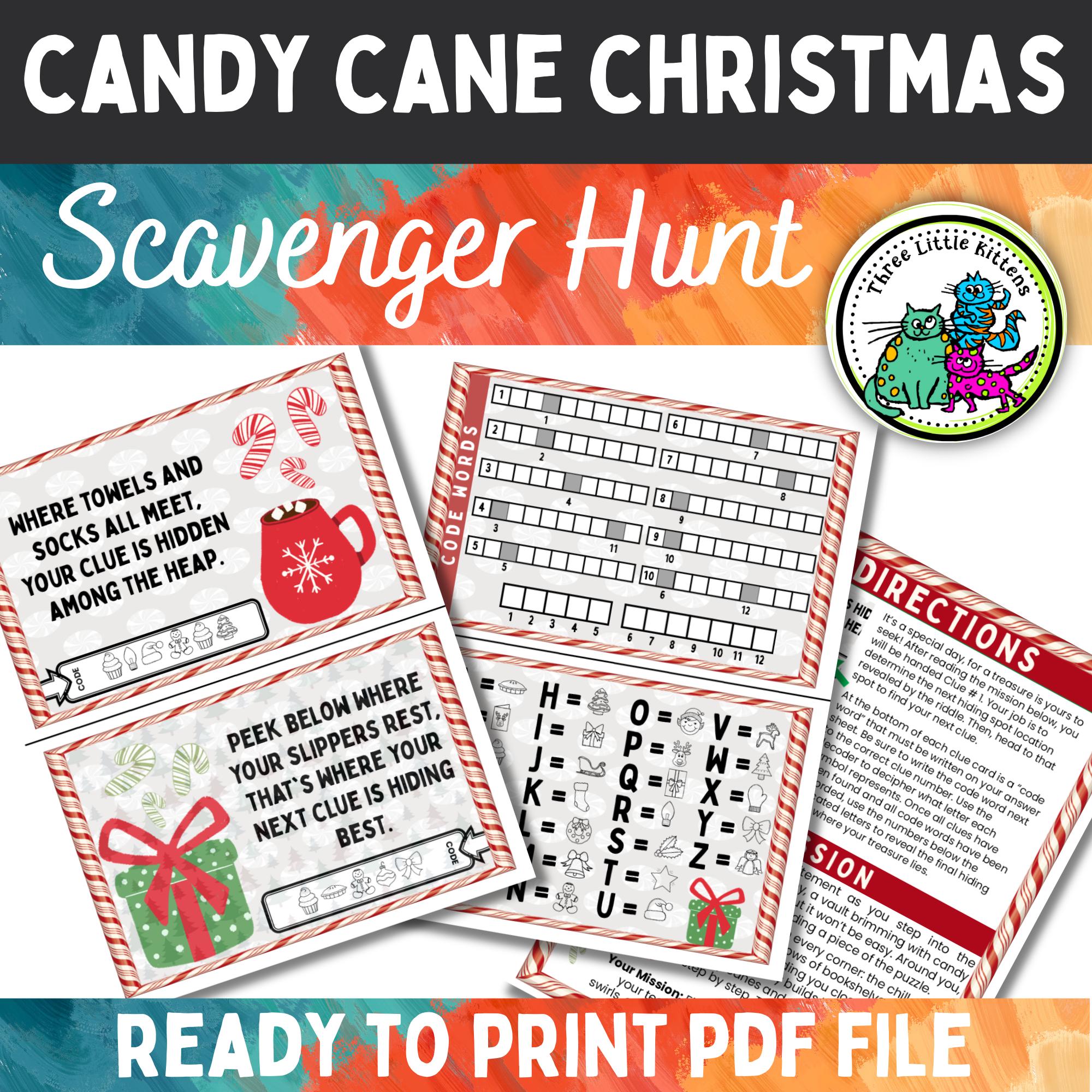 Candy Cane Scavenger Hunt for Kids, Indoor Printable Game, Family Fun ...