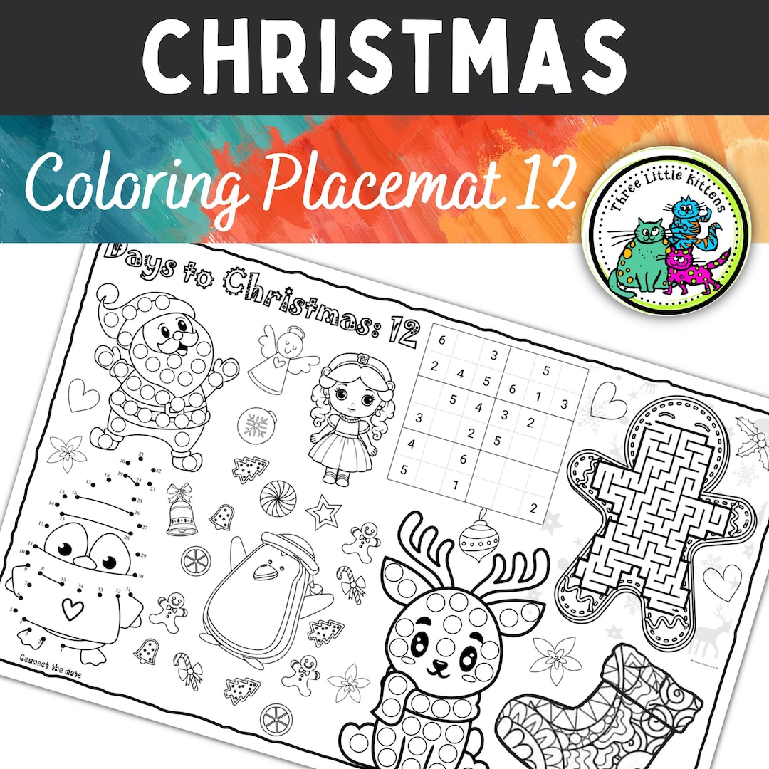 Christmas Coloring Placemat Printable, Party Activities, Activity ...