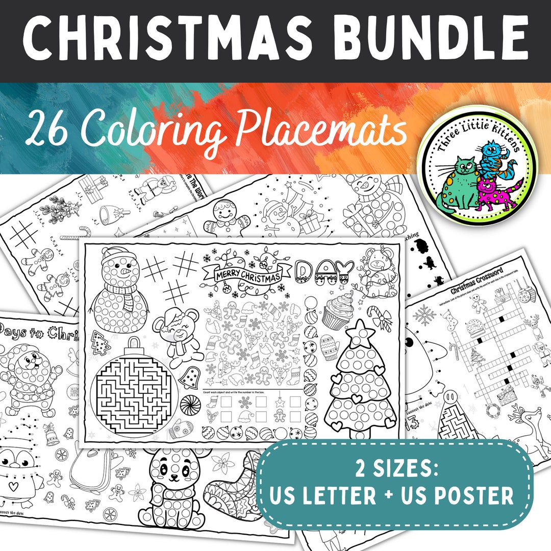 Activity Placemats for Kids Bundle,christmas Coloring Placemat ...