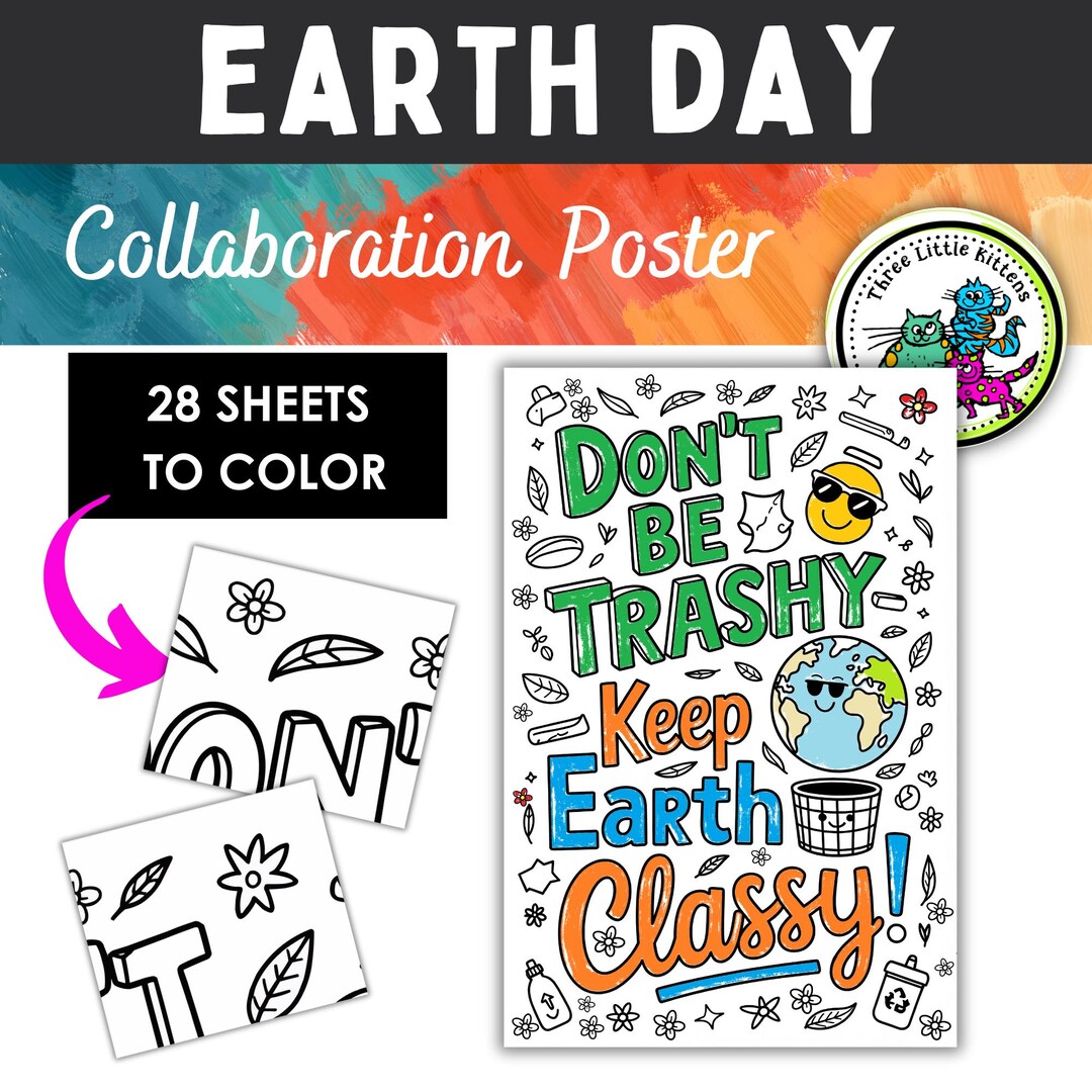 Earth Day 2025, Collaboration Coloring Spring, Collaborative Poster for ...