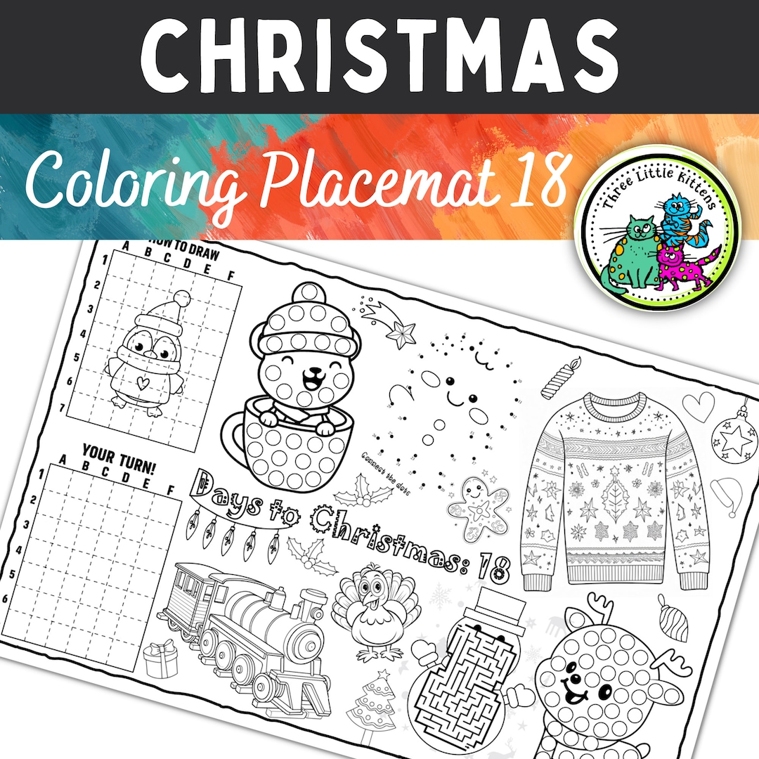 Activity Placemats for Kids, Christmas Coloring Placemat Printable ...