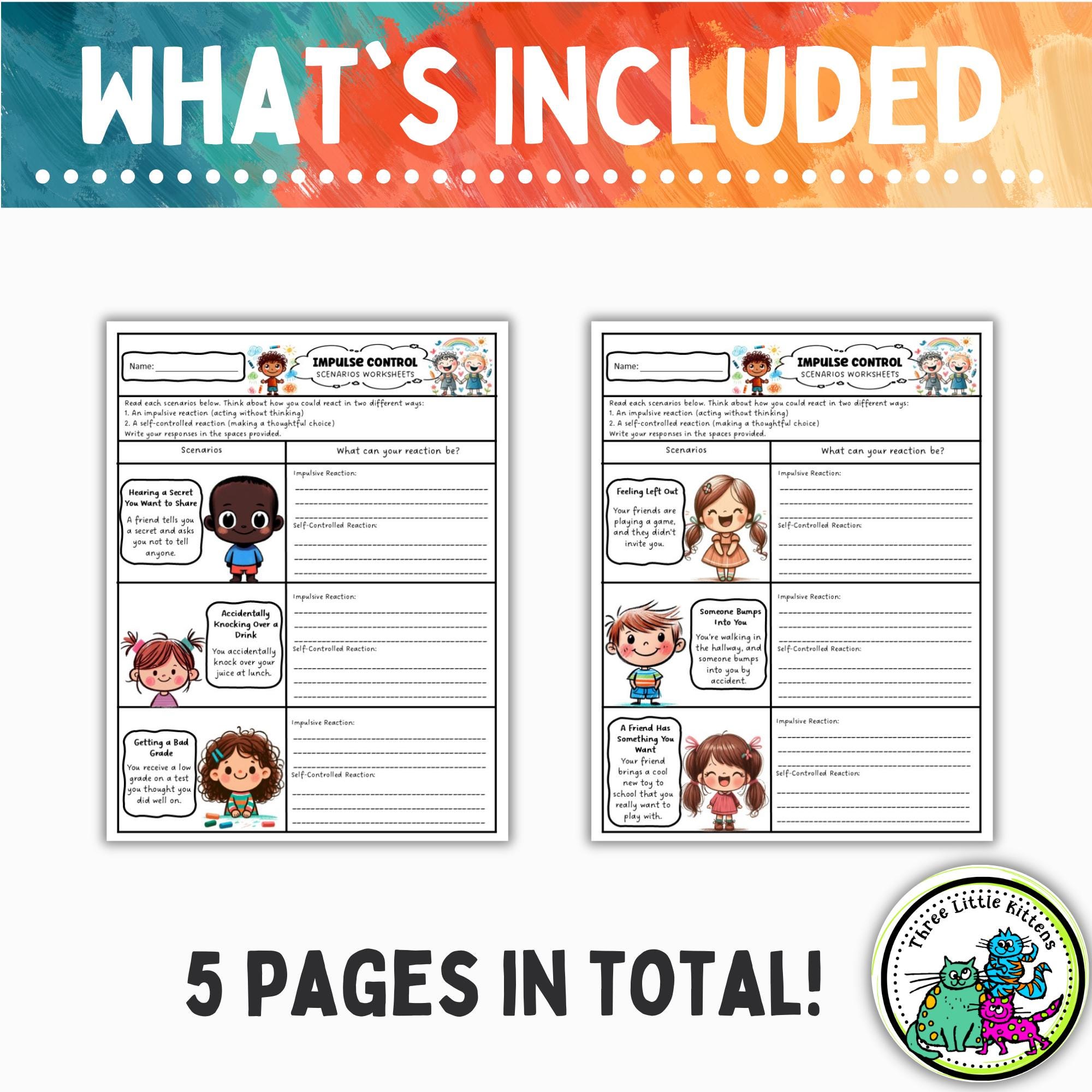 Impulse Control Worksheets for Kids, Worksheets for Self Control and ...
