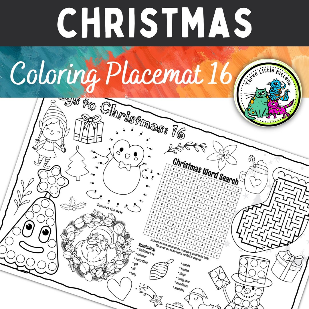 Christmas Coloring Placemat Printable, Party Activities, Activity ...