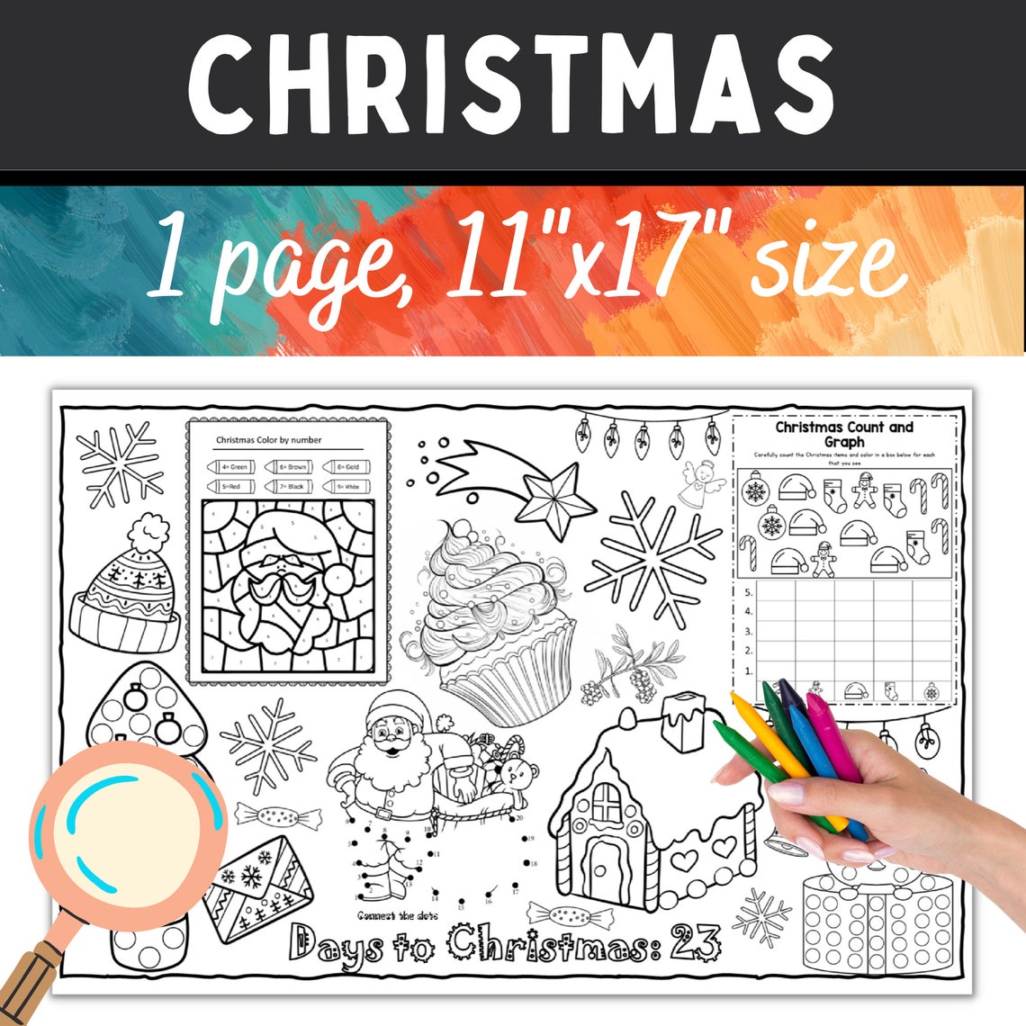 Christmas Coloring Placemat Printable, Party Activities, Activity ...