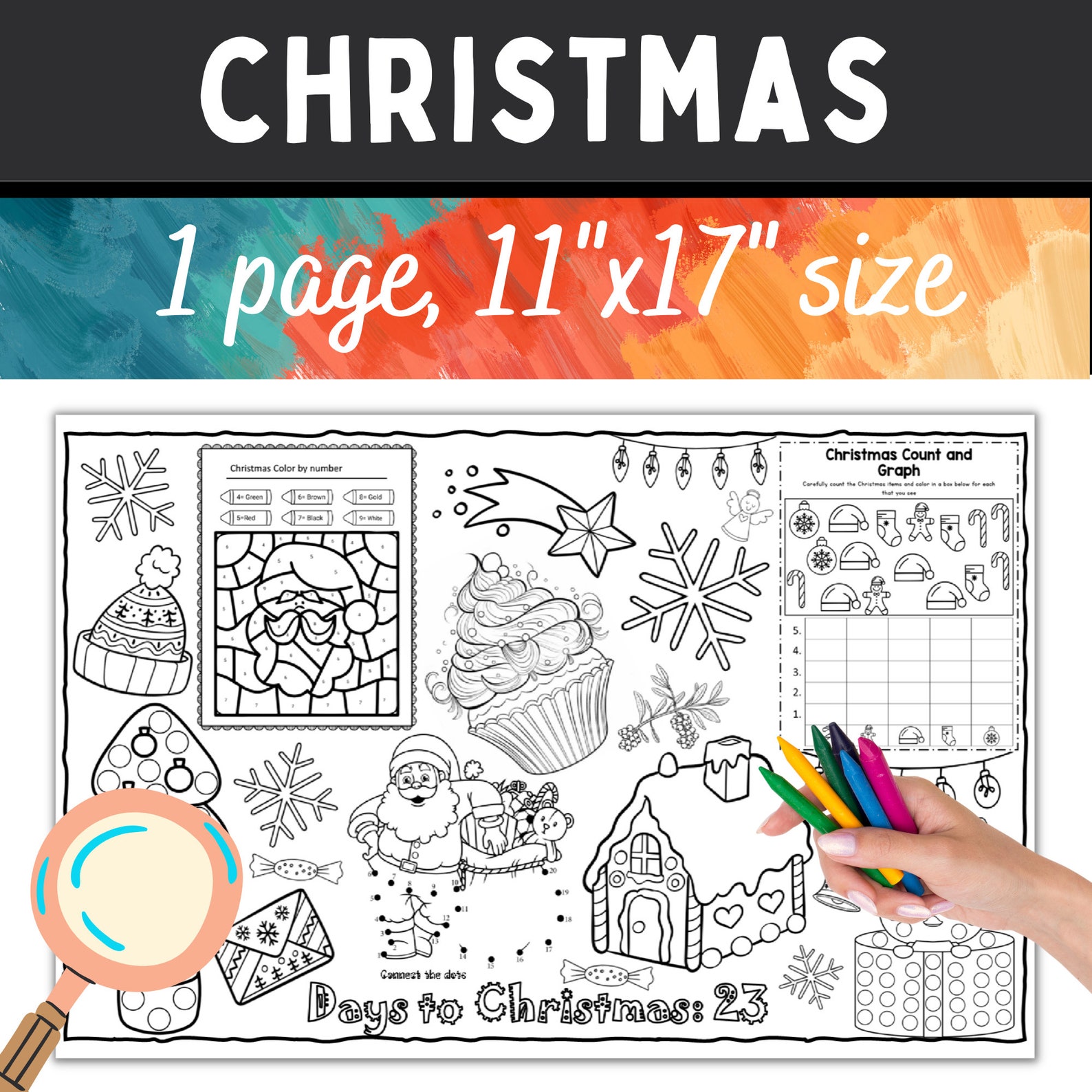 Christmas Coloring Placemat Printable, Party Activities, Activity ...