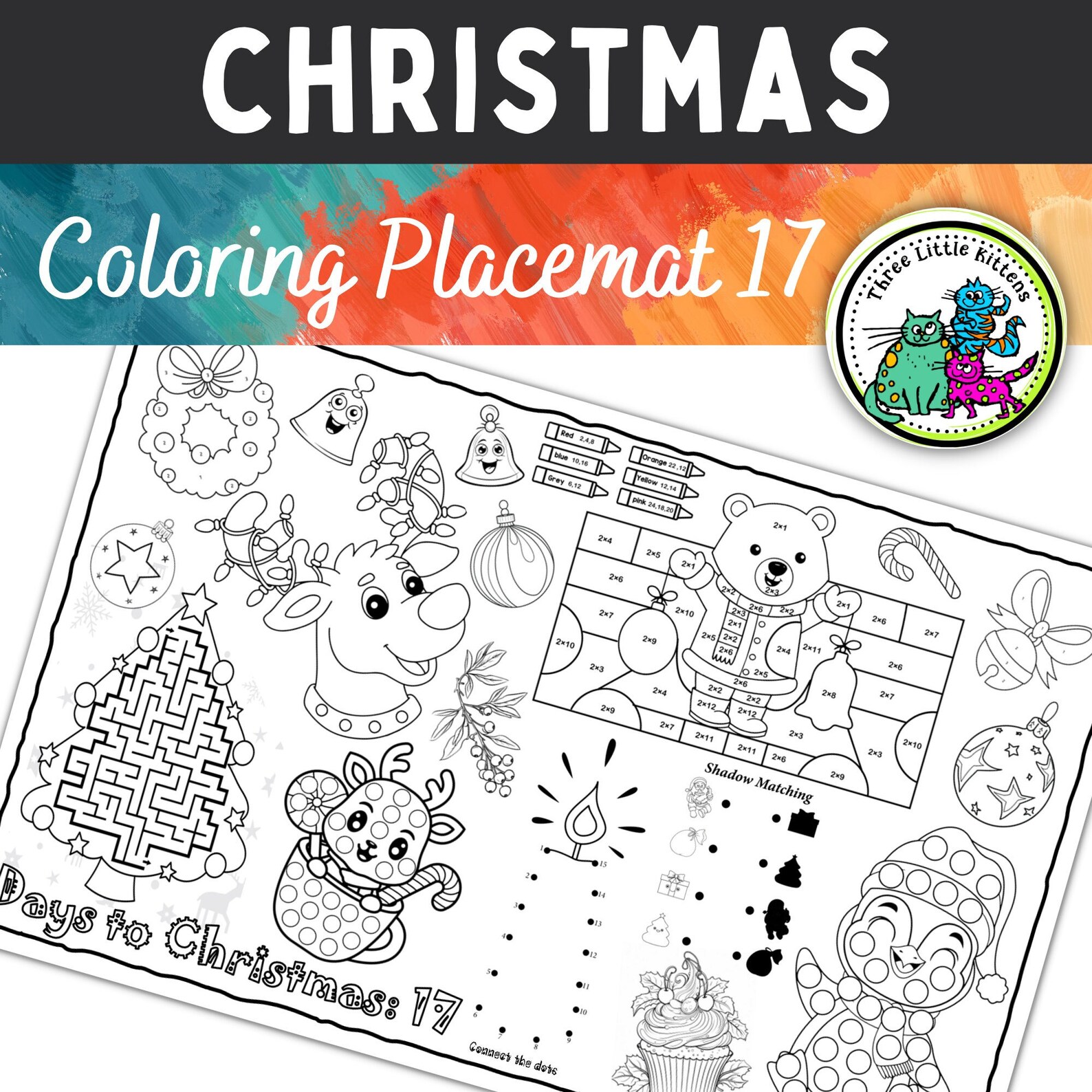 Christmas Coloring Placemat Printable, Party Activities, Activity ...