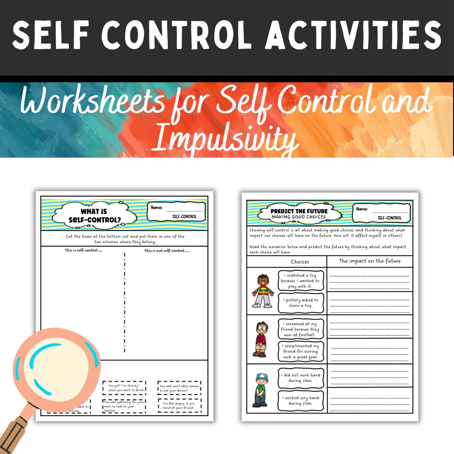 Self Control Activities for Kids, Worksheets for Self Control and ...