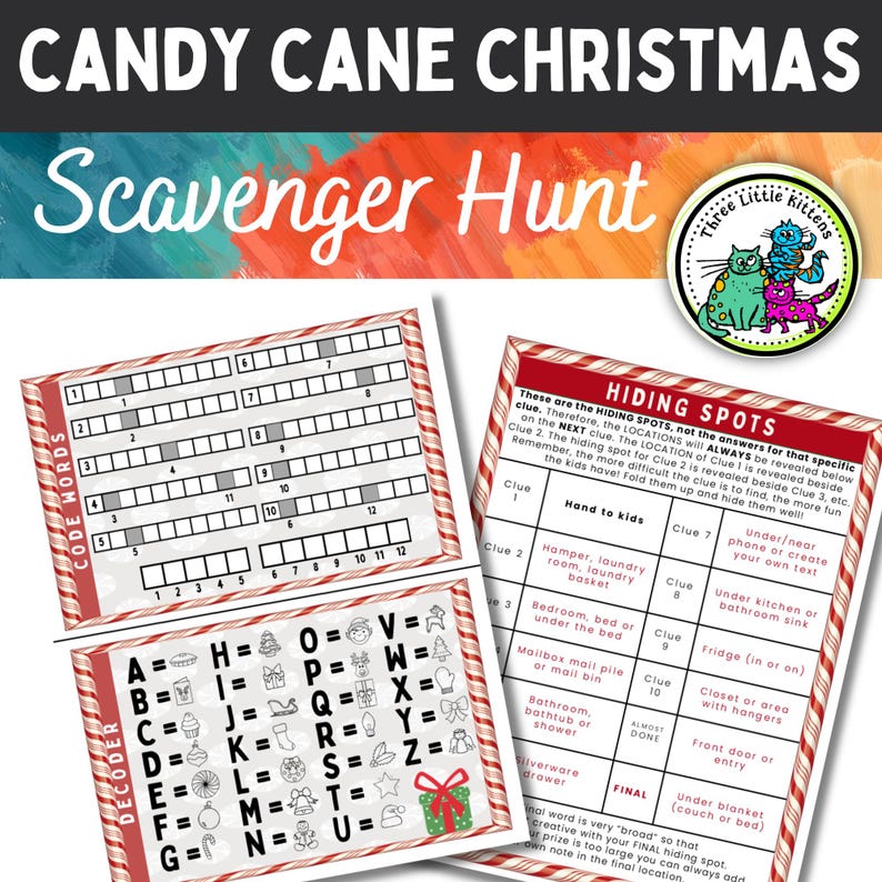 Candy Cane Scavenger Hunt for Kids, Indoor Printable Game, Family Fun ...