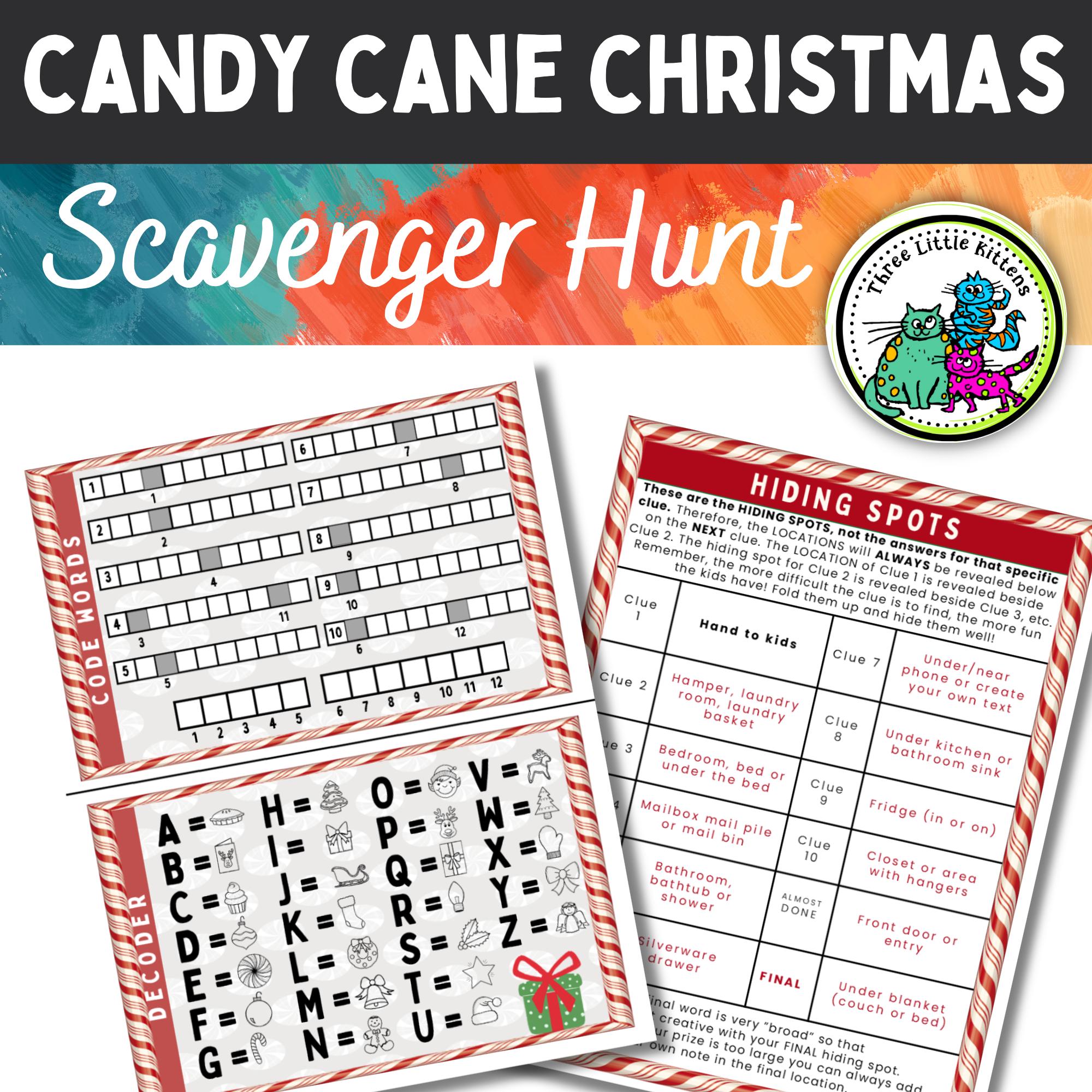 Candy Cane Scavenger Hunt for Kids, Indoor Printable Game, Family Fun ...
