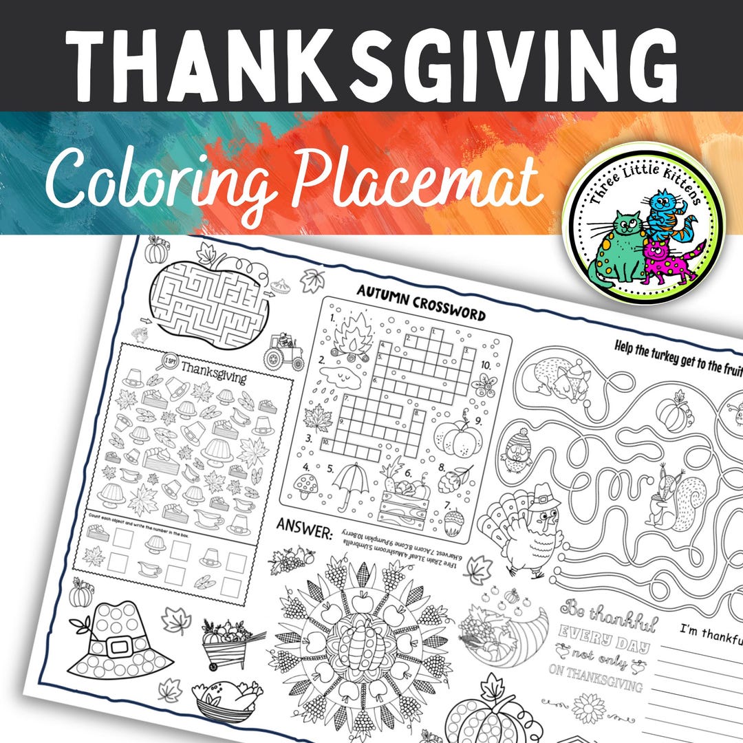Thanksgiving Coloring Placemat, Thanksgiving Placemat Printable,party ...