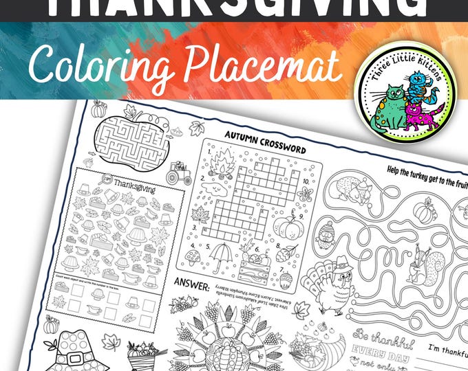 Thanksgiving Coloring Placemat, Thanksgiving Placemat Printable,party ...