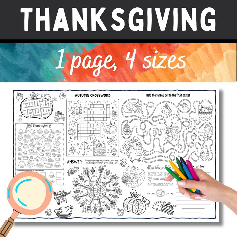 Thanksgiving Coloring Placemat, Thanksgiving Placemat Printable,party ...