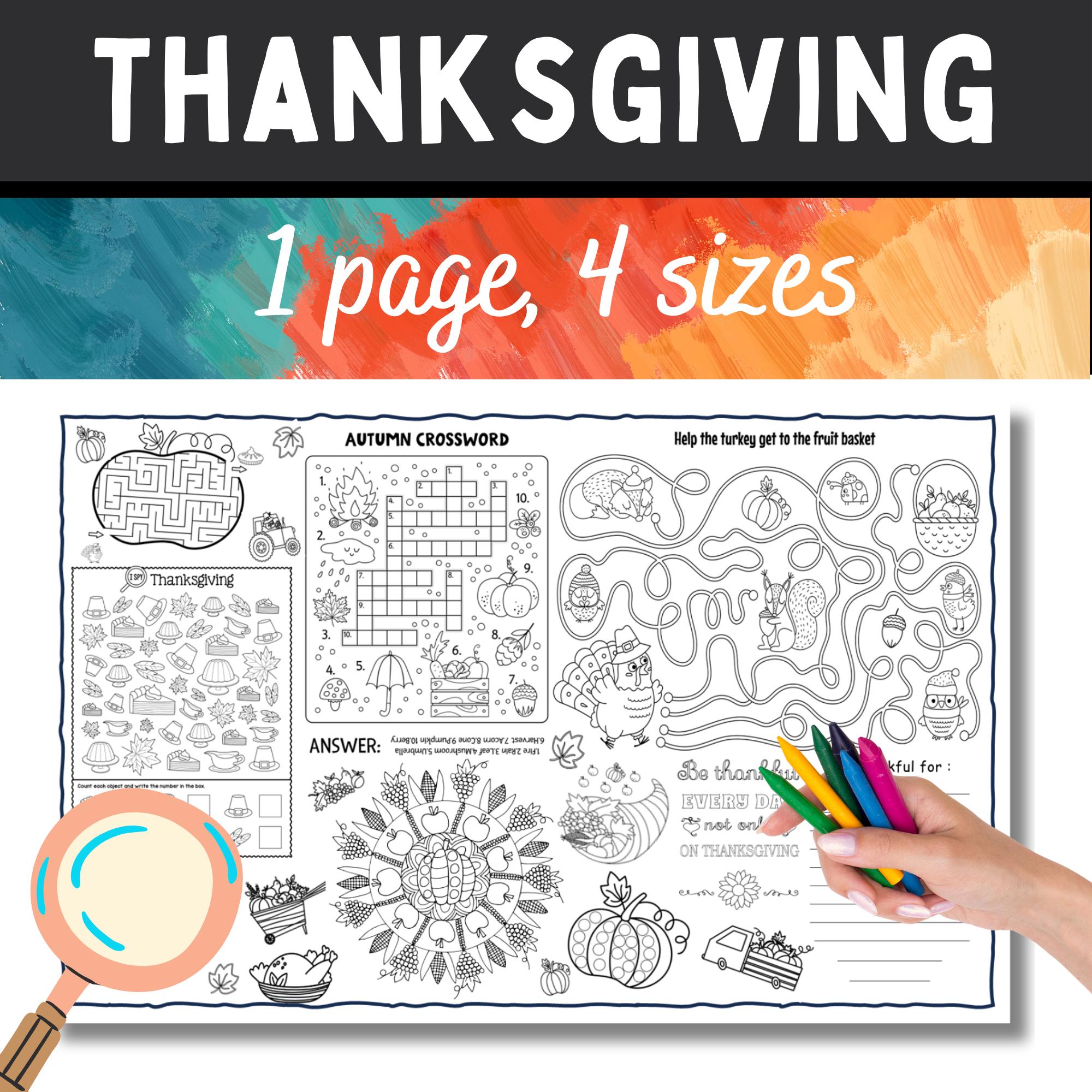 Thanksgiving Coloring Placemat, Thanksgiving Placemat Printable,party ...
