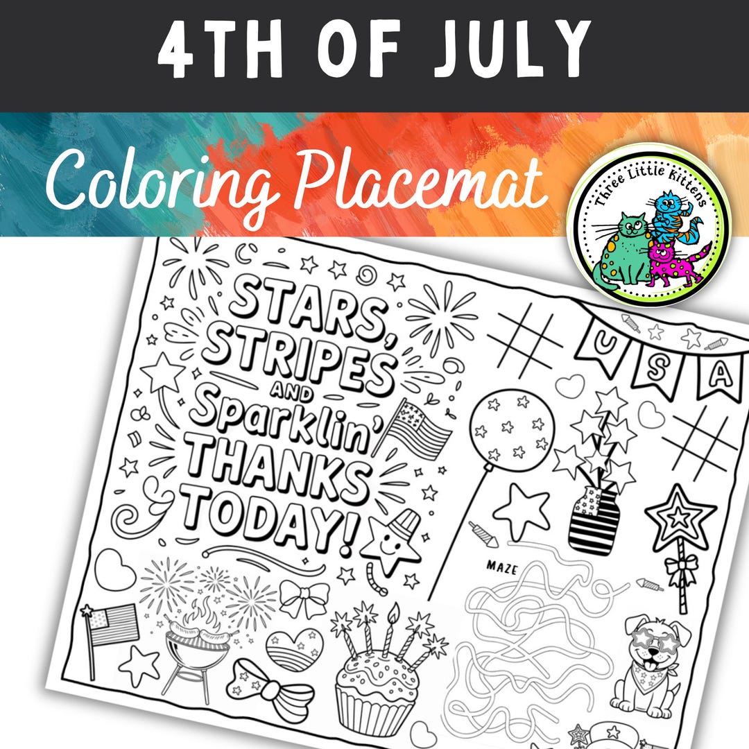 4th of July Coloring Placemat Printable, 4th of July Kids Activity ...