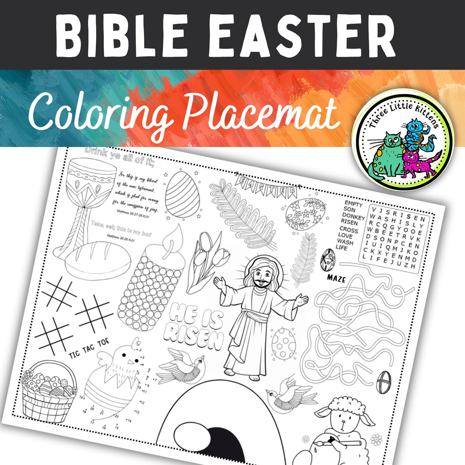 Bible Activity for Kids, Easter Coloring Page, Easter Coloring Placemat ...