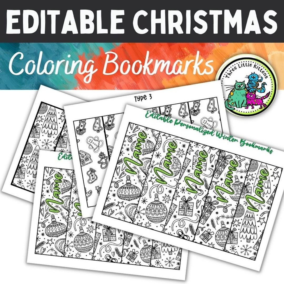 Editable Bookmarks Template, Coloring Bookmarks for Kids, Christmas ...