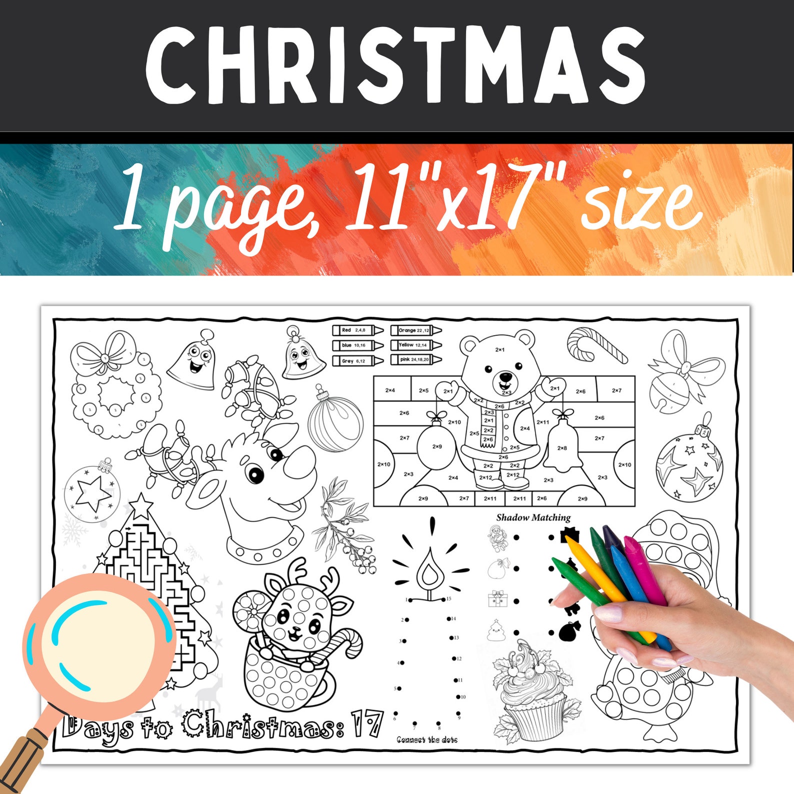 Christmas Coloring Placemat Printable, Party Activities, Activity ...