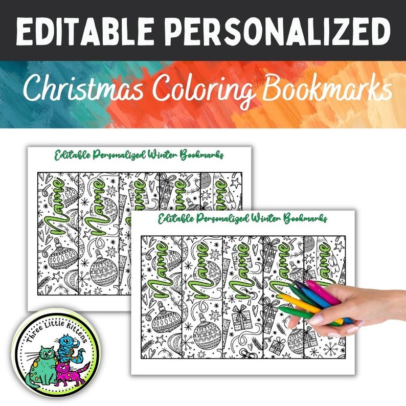 Editable Bookmarks Template, Coloring Bookmarks for Kids, Christmas ...