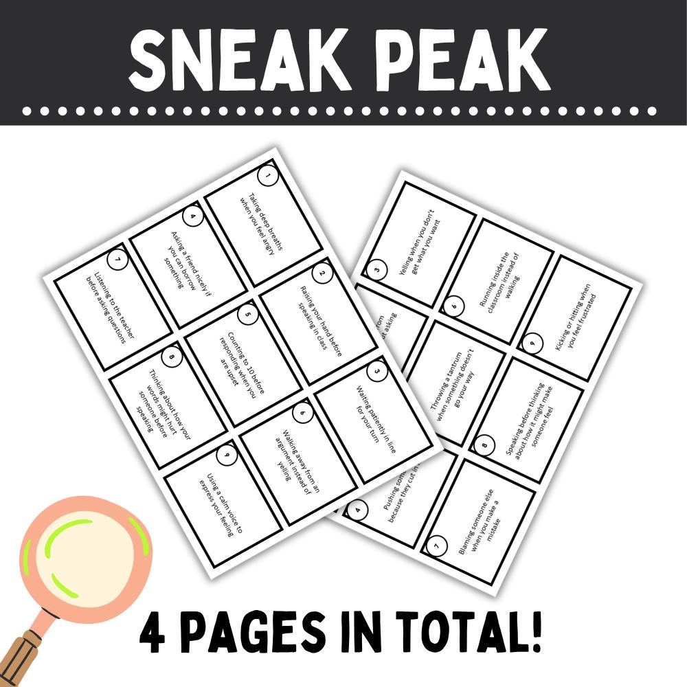 Social Emotional Learning Task Cards, Stop, Think, Act Sorting, Self ...