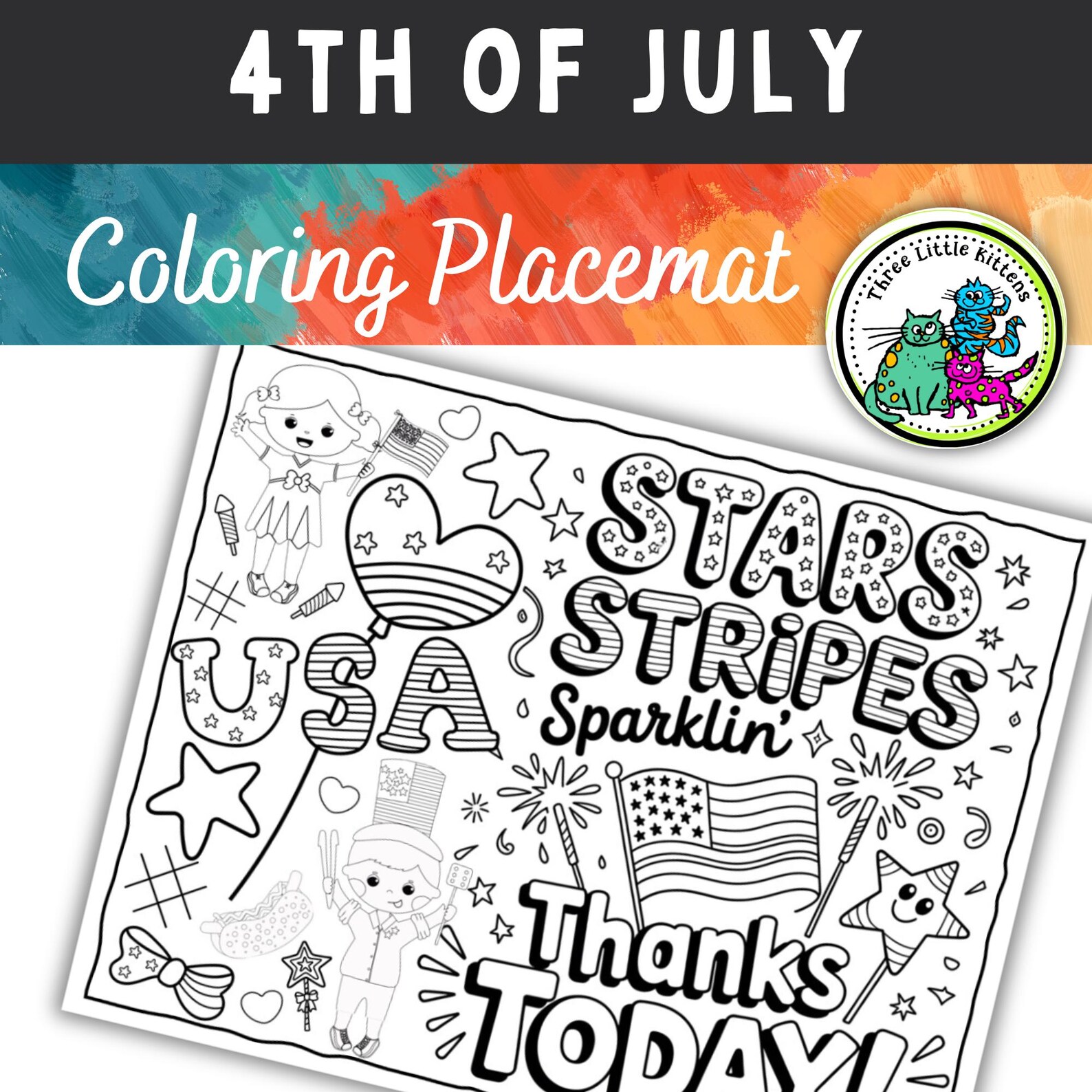 4th of July Kids Activity Sheet, 4th of July Coloring Placemat ...