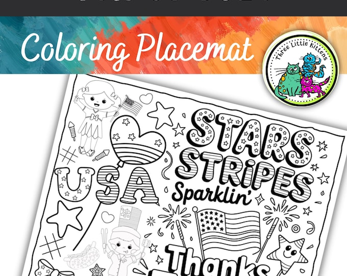 4th of July Kids Activity Sheet, 4th of July Coloring Placemat ...