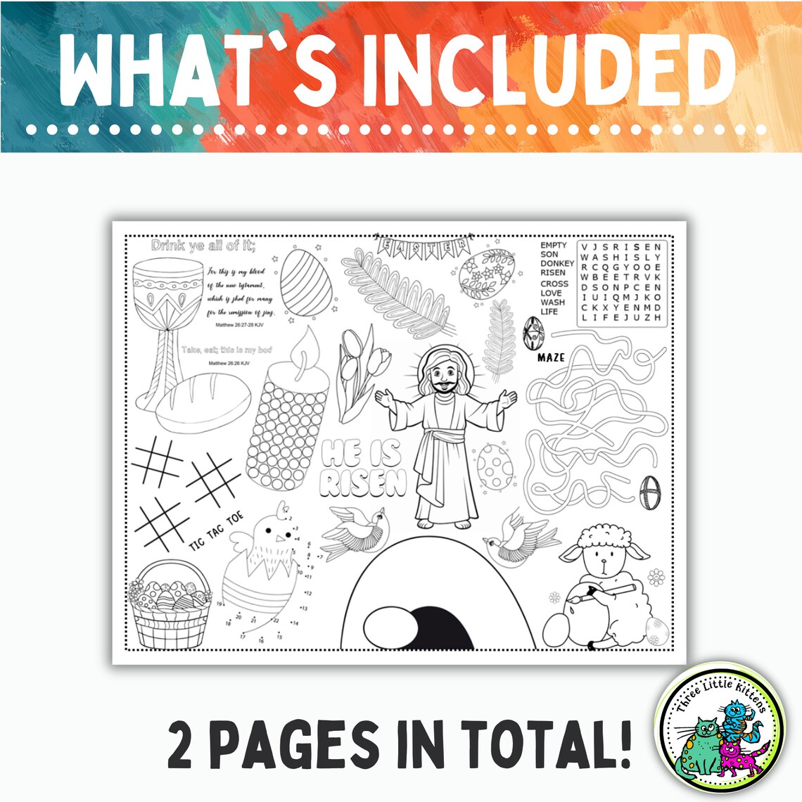 Bible Activity for Kids, Easter Coloring Page, Easter Coloring Placemat ...