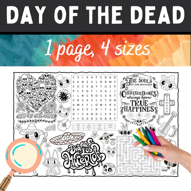 Coloring Page for Kids, Día De Los Muertos, Holiday Activity Sheet ...