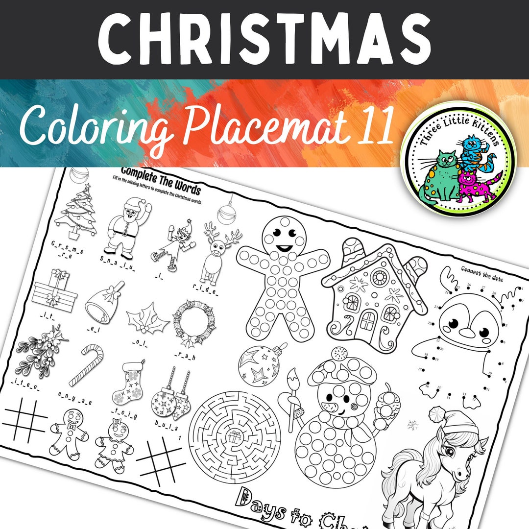 Christmas Coloring Placemat Printable, Party Activities, Activity ...
