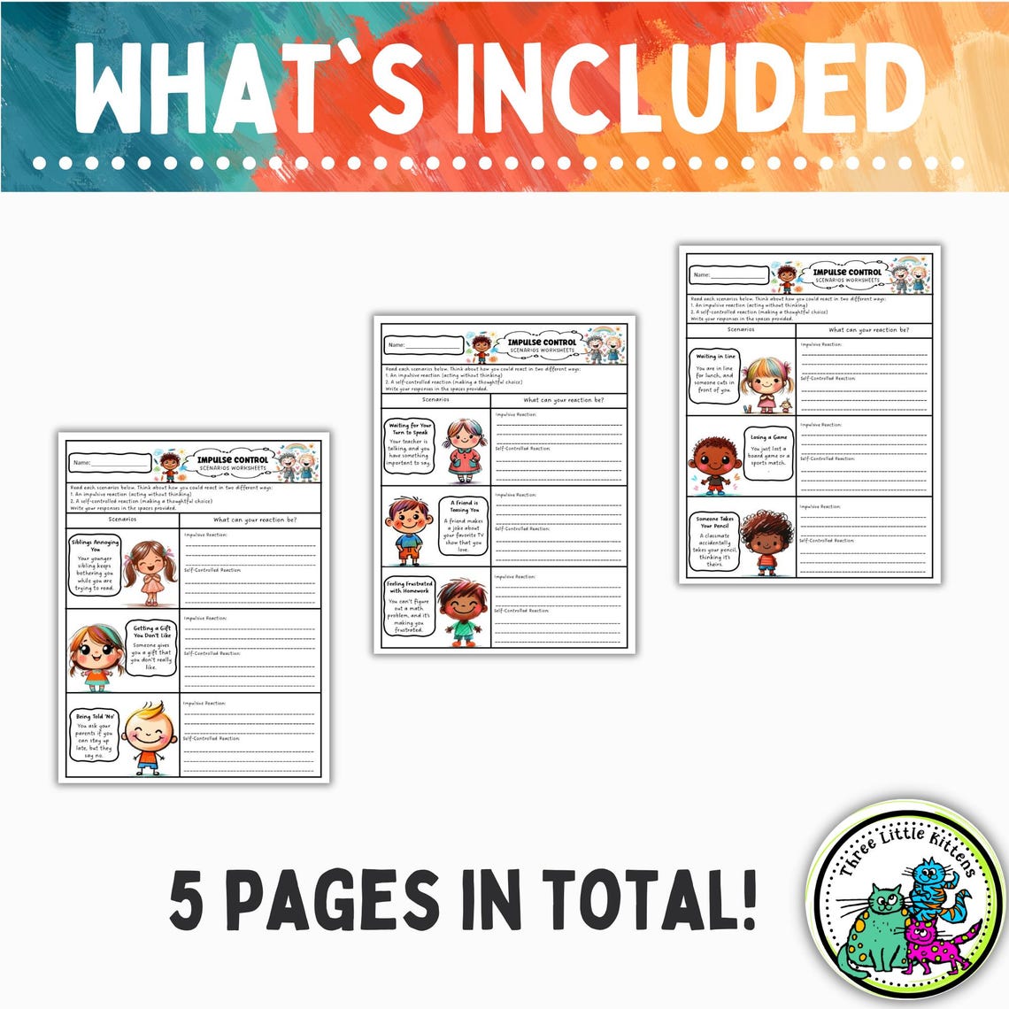 Impulse Control Worksheets for Kids, Worksheets for Self Control and ...