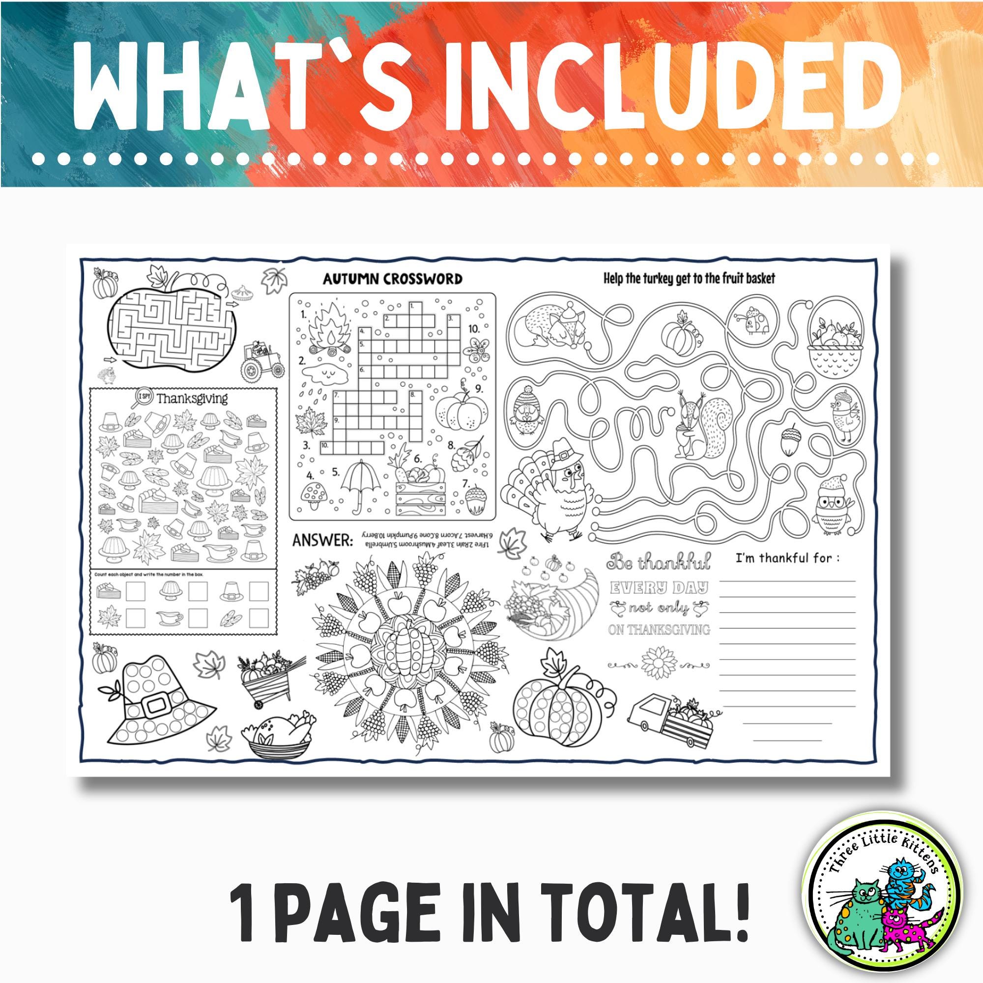 Thanksgiving Coloring Placemat, Thanksgiving Placemat Printable,party ...