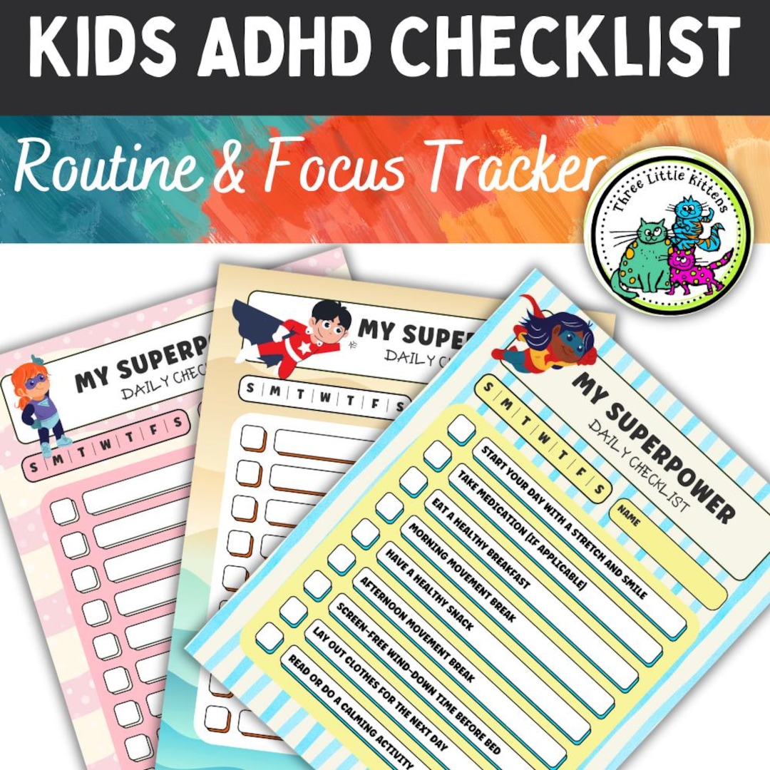 Kids ADHD Daily Checklist, Routine & Focus Tracker for Parents ...