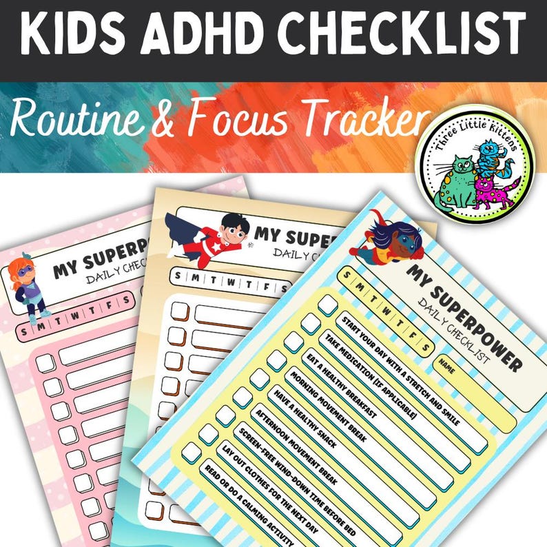Kids ADHD Daily Checklist, Routine & Focus Tracker for Parents ...