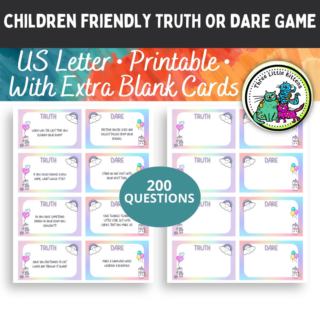 Truth or Dare for Kids, Truth or Dare Card, Truth or Dare Printable ...