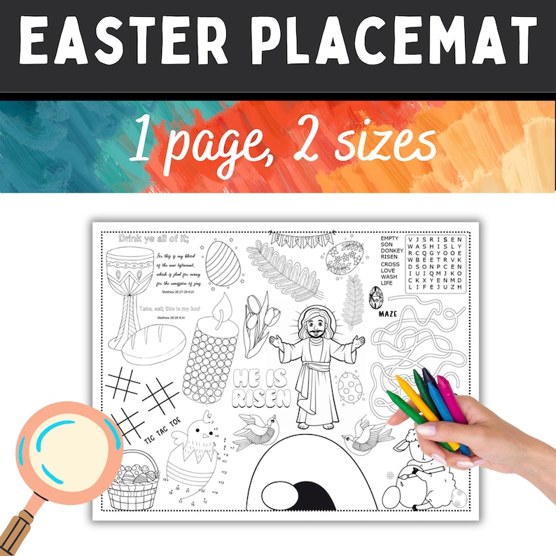 Bible Activity for Kids, Easter Coloring Page, Easter Coloring Placemat ...