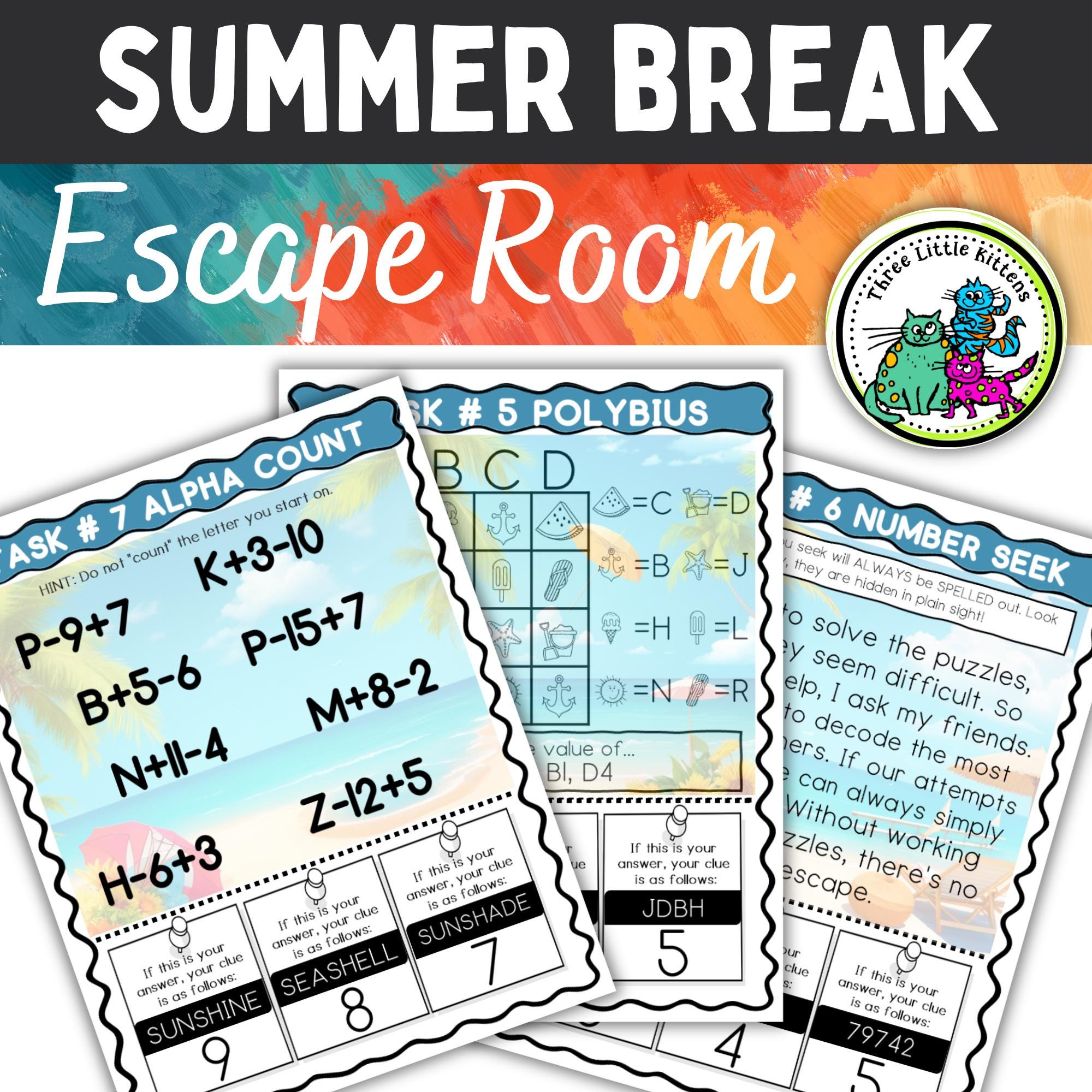 Summer Break Escape Room Kit, Printable Party Game, Indoor Printable ...