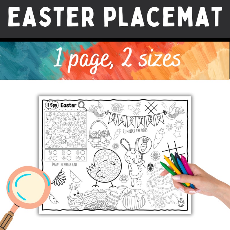 Easter Coloring Placemat Printable, Party Activities, Activity ...