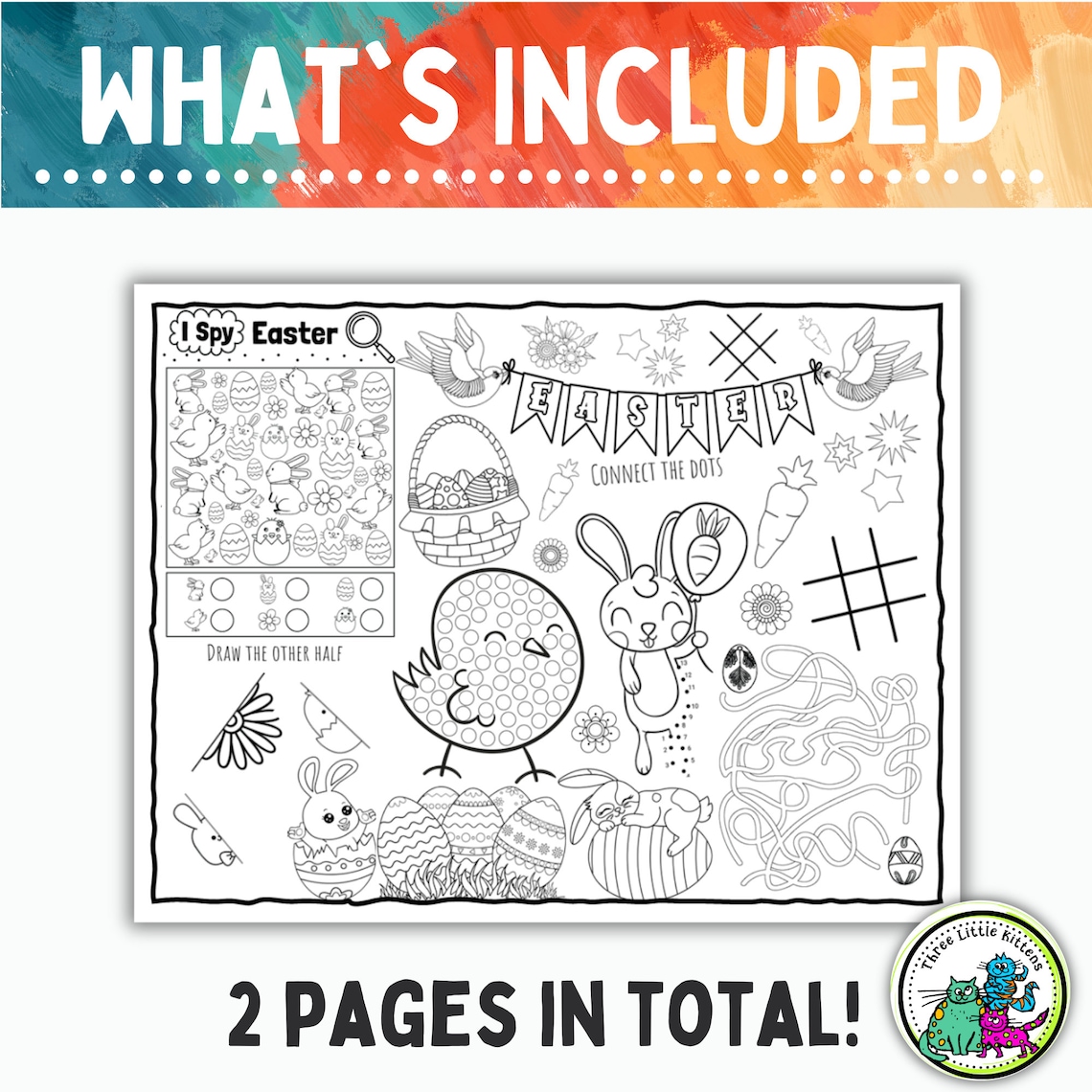 Easter Coloring Placemat Printable, Party Activities, Activity ...