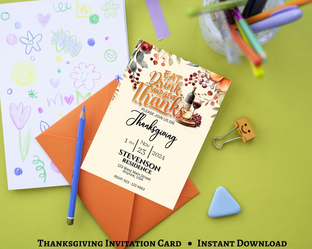 Thanksgiving Invitation Card Printable Fall Feast Invite Instant ...
