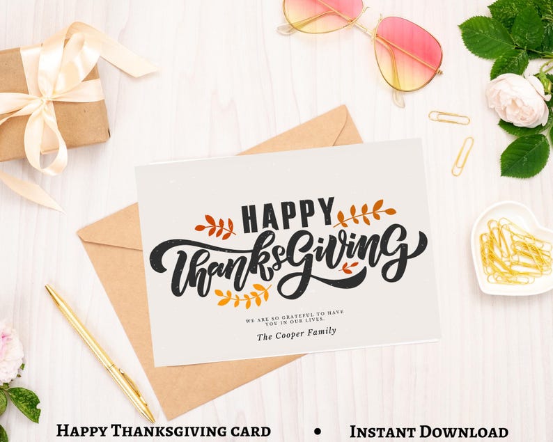 Editable Happy Thanksgiving Card | Printable Thanksgiving Greeting Card ...