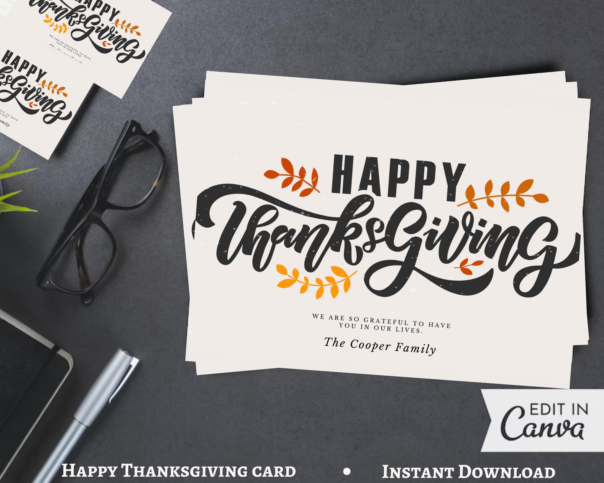 Editable Happy Thanksgiving Card Printable Thanksgiving Greeting Card ...